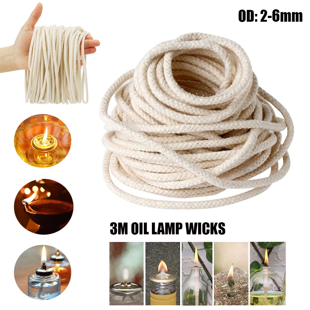 3m Round Cotton Wick 6mm Soft Cotton Oil Lamp Round Wick For Lamp Torch ...