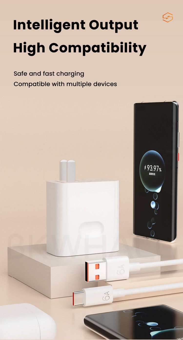 BKWHALE 66W SuperCharge Adapter USB Type C 6A Fast Charging Cable For ...