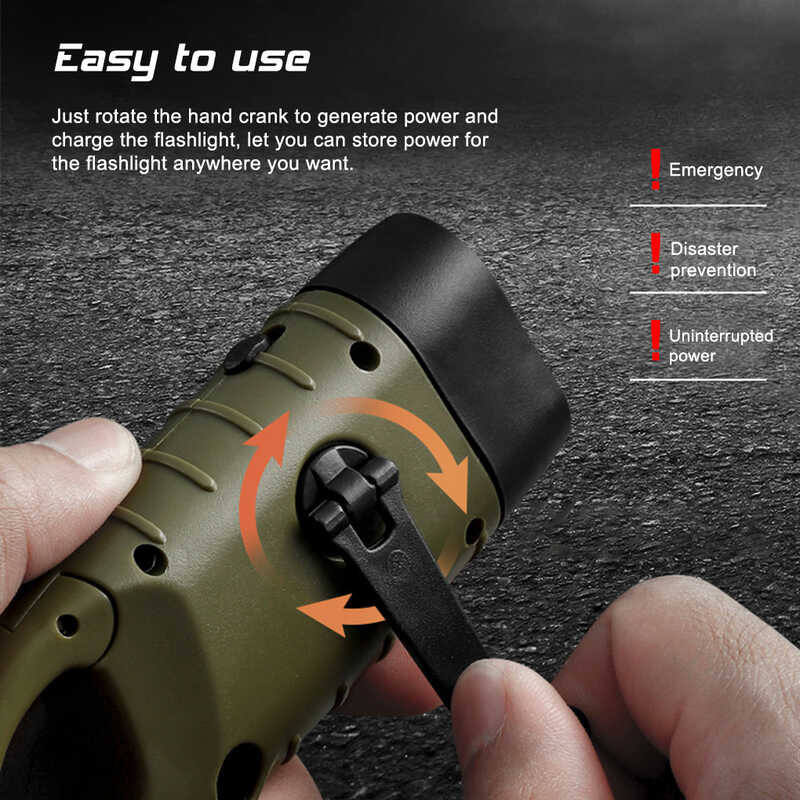 3F LED 3 Flashlight Portable Hand Crank Dynamo Torch Lantern ...