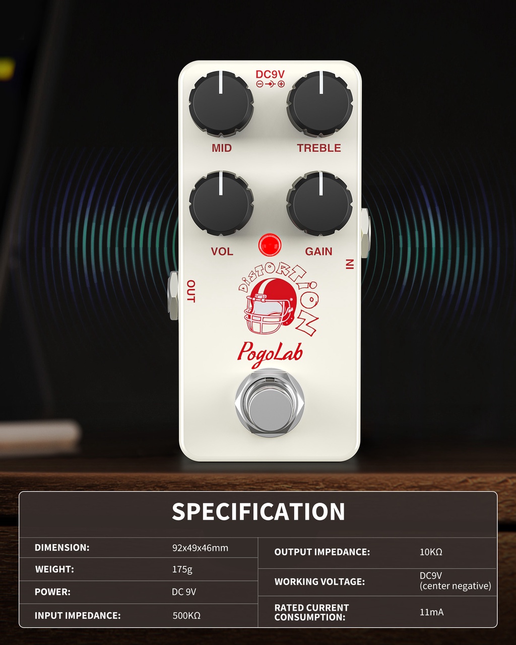 POGOLAB Distortion Guitar Effect Pedal Effector Two-Brand EQ Seperate Controls On Vol, Gain, DC ...