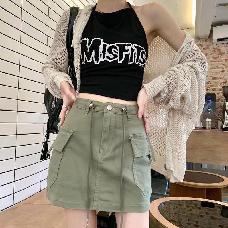 DAMENER Waist 23-42 Mini Denim Skirt High Waist Drawstring Ties Retro ...