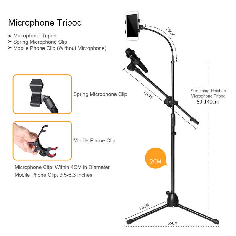 Telescopic Mic Floor Metal Tripod Flexible Mobile Phone Holder Clip ...