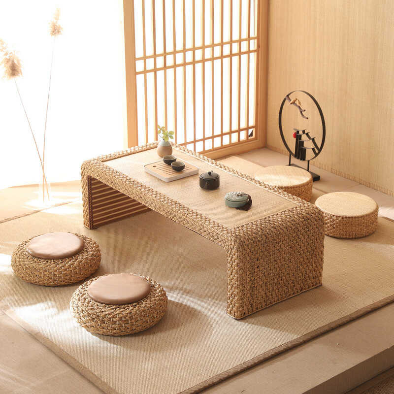 Vine woven tatami tea table balcony table tea table simple bay window ...