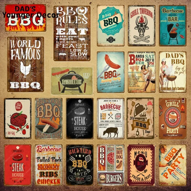 473World Famous BBQ Rules Metal Sign Barbecue Grill Party Vintage ...