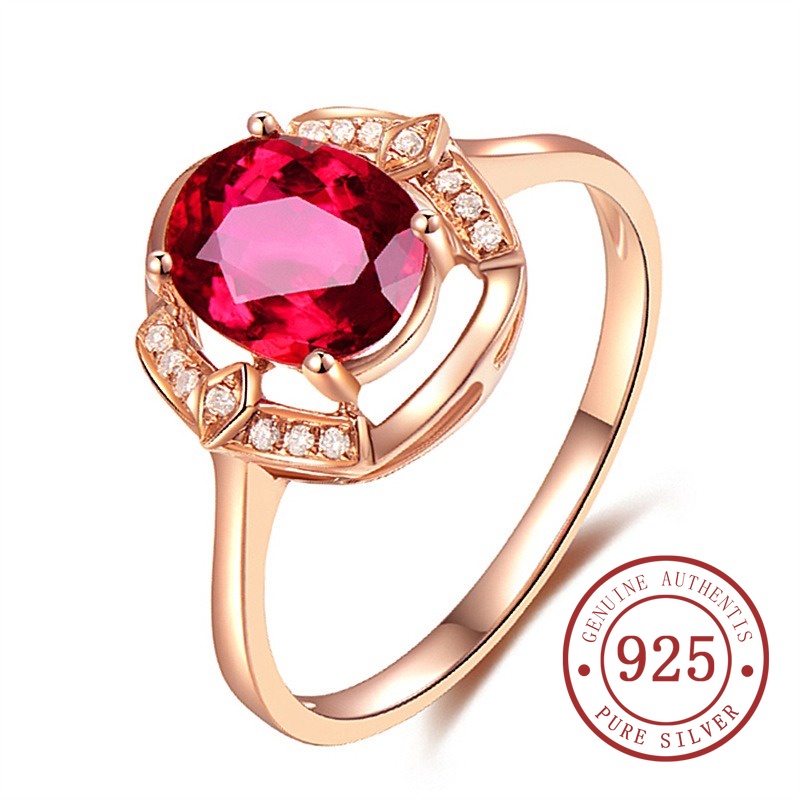 Elegant S925 Silver 18K Rose Gold Inlaid Ruby Ring | Shopee Philippines