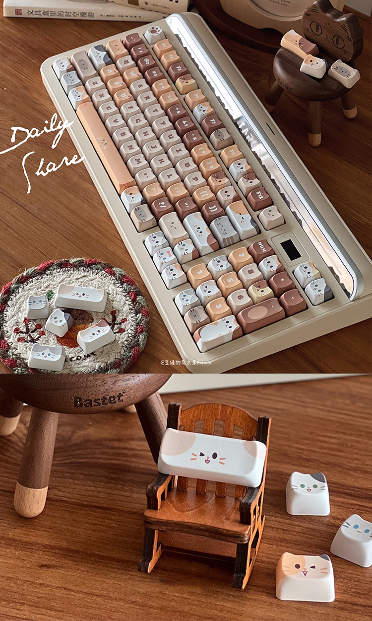 Cute Meow Keycaps Cat Head MAO Profile PBT Square Key Cap Thermal ...