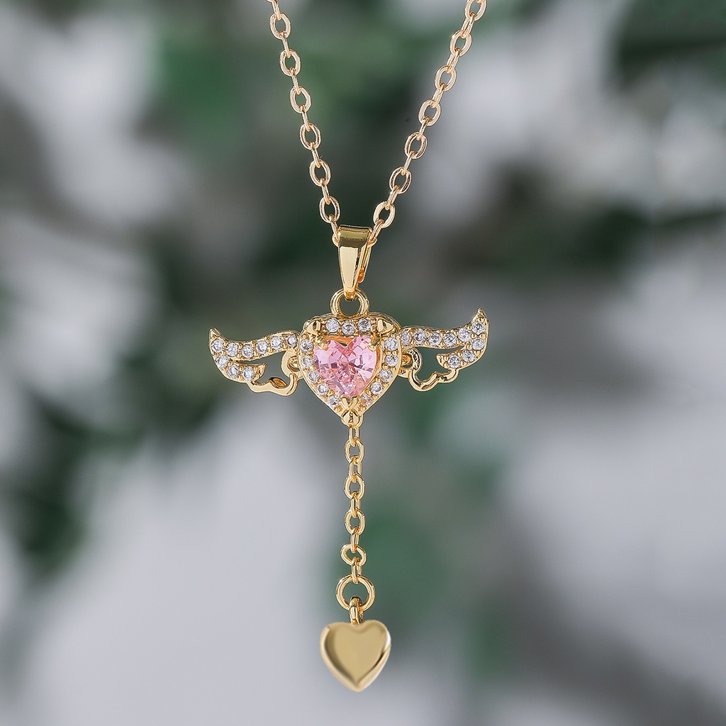 A Cupid Heart Necklace Angel Clavicle Chain Angel Wings Tassel Copper ...