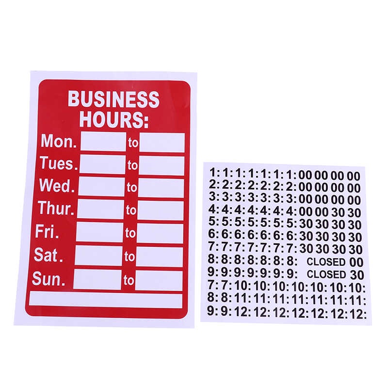 Pvc Business Hours Sign With Number Label Shop Office Door Window ...