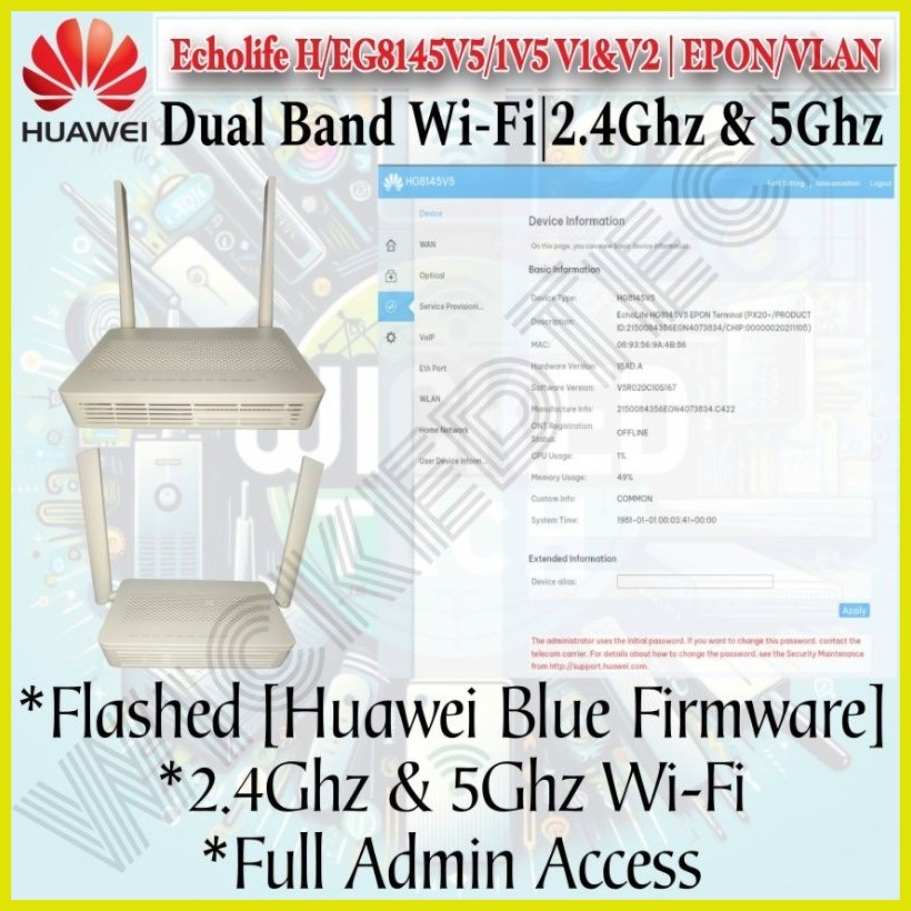 ๑ ⚽︎ Huawei EchoLife H/EG8145V5/1V5/5H5 V1&V2 Flashed With Upstream ...