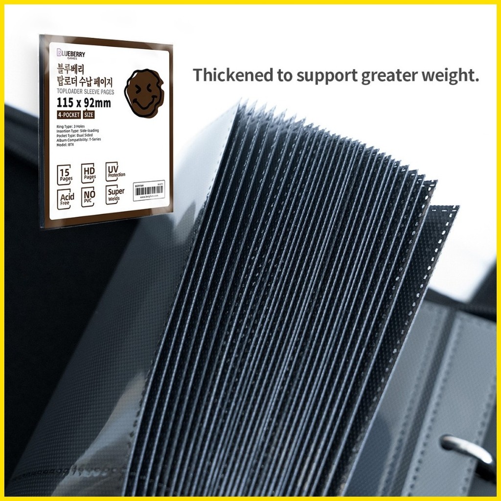 15pcs Blueberry Toploader Binder Pages 4 Pocket Photocard PC Black ...
