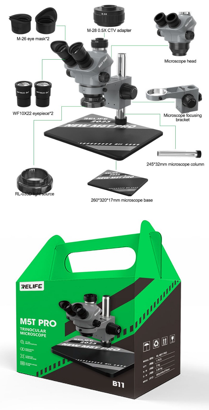 RELIFE RL-M5T Pro-B11 Trinocular HD Microscope 7-50 Time Zoom Phone ...