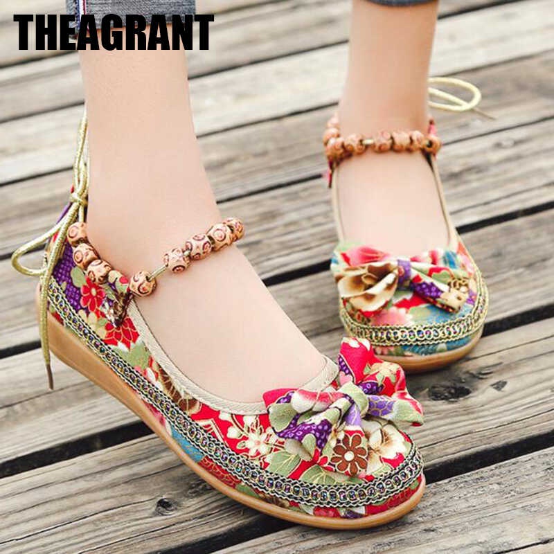 THEAGRANT 2022 Chinese Traditional Women Ballet Flats Ankle Trap Floral ...
