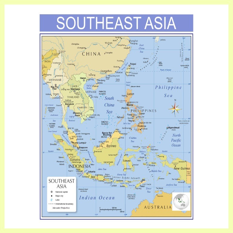 Southeast Asia Political Map Waterproof A4 Laminated Chart | Shopee ...