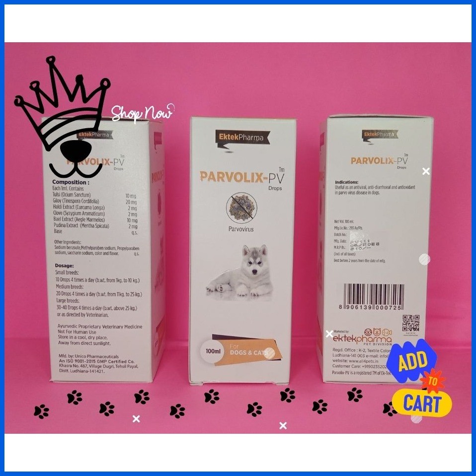 Parvolix Pv For Treatment Of Parvo Virus In Dogs And Cats 100ML with ...