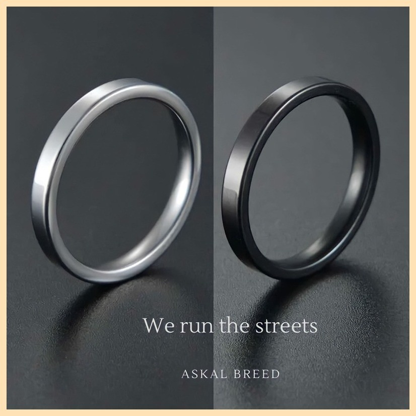 Askal Breed Essential Basic Minimalist Black Silver Ring Men Stainless ...