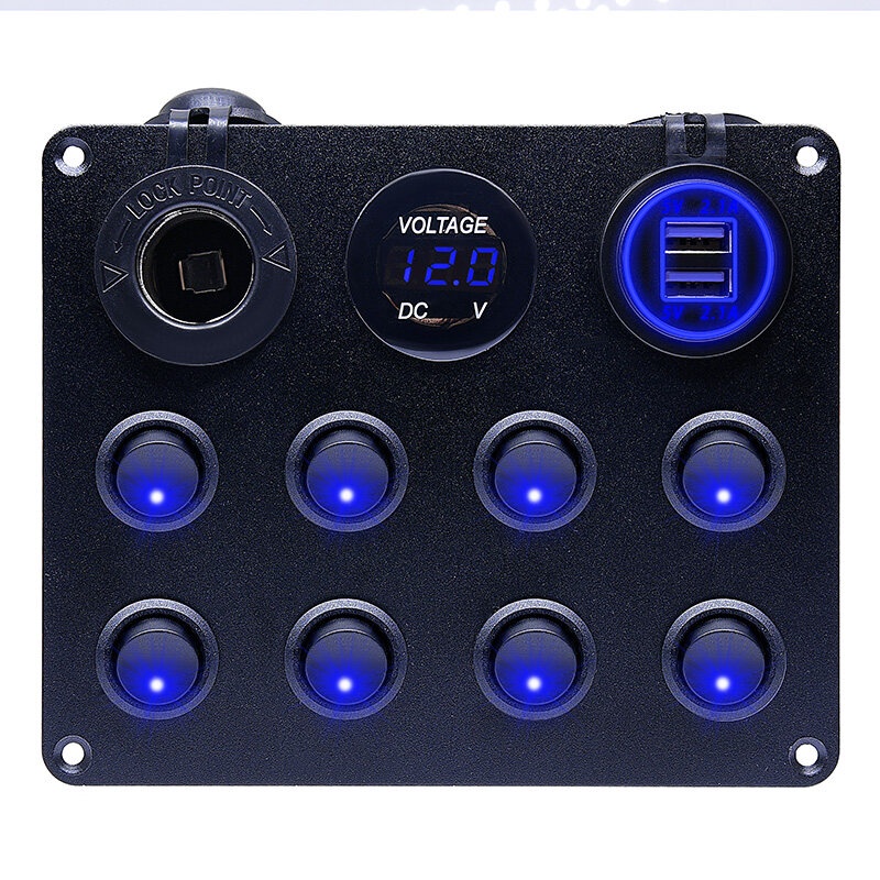4/5/8 Gang 12V Blue Boat Switch Panel Waterproof Digital Voltmeter Dual ...
