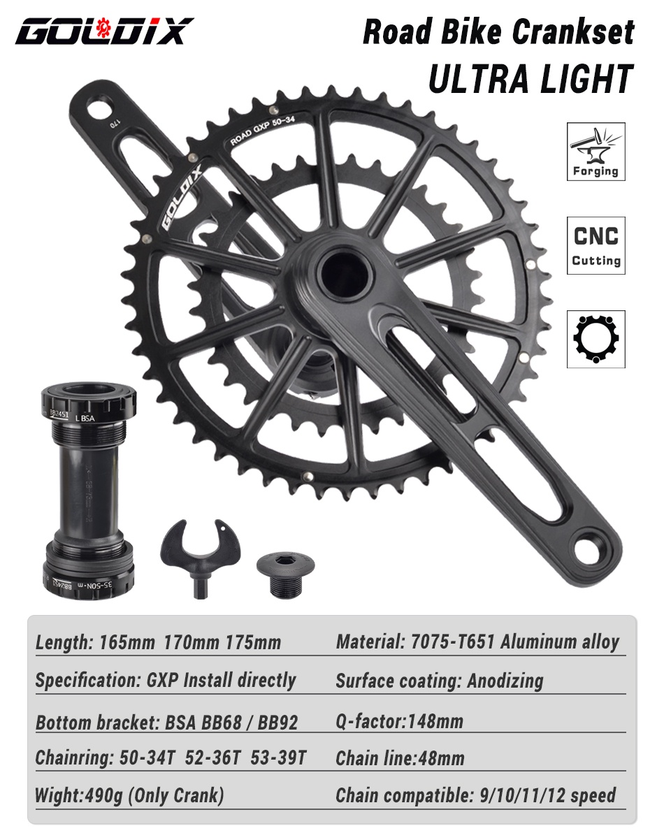 Road Bike Crankset GOLDIX Ultralight 50-34T 52-36T 53-39T GXP Double ...