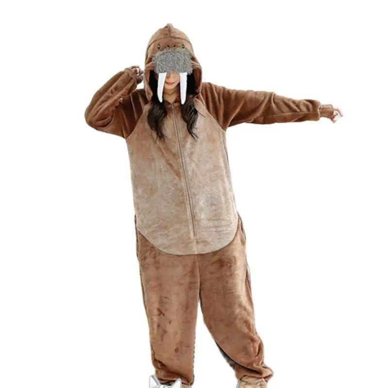 Flannel Walrus Onesies Pajamas Animal Sea lions Cosplay Overall Pajamas ...