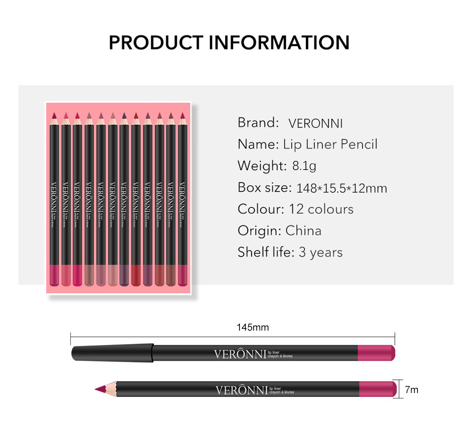 VERONNI 12 Colors Long-lasting Lip Liner Matte Lip Pencil Lipstick ...