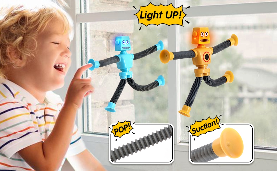 Glowing Telescopic Suction Cup Robot Toy LED Pop Tubes Fidget Toys ...