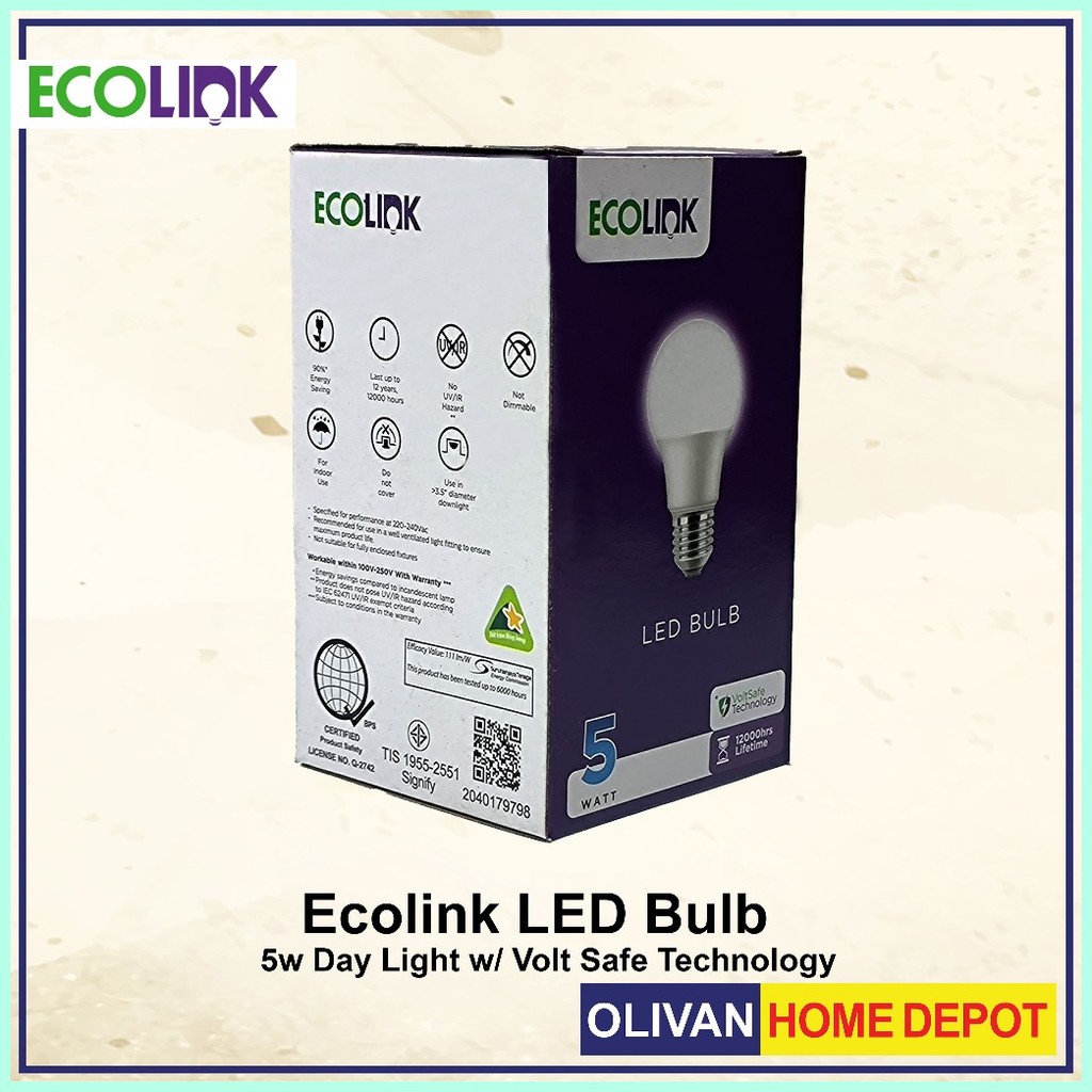 ECOLINK LED Bulb Volt Safe Technolgy Daylight 5- 13 Watts | Shopee ...