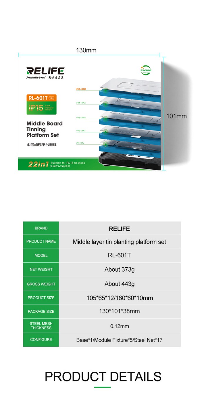 RELIFE RL-601T 22 IN 1 Fixture For iP X-15 pro max Middle Layer ...