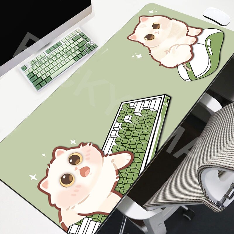 Matcha Green Mousepads Kawaii Cat Desk Pads Gamer Mousepad Cute Large ...