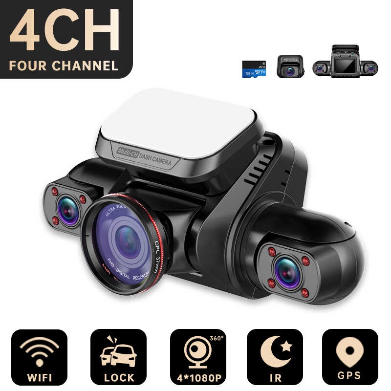 SKT FONDIM Mini Hidden Car Dash Cam M8s 4Ch DVR 360 HD 4*1080P 24H ...