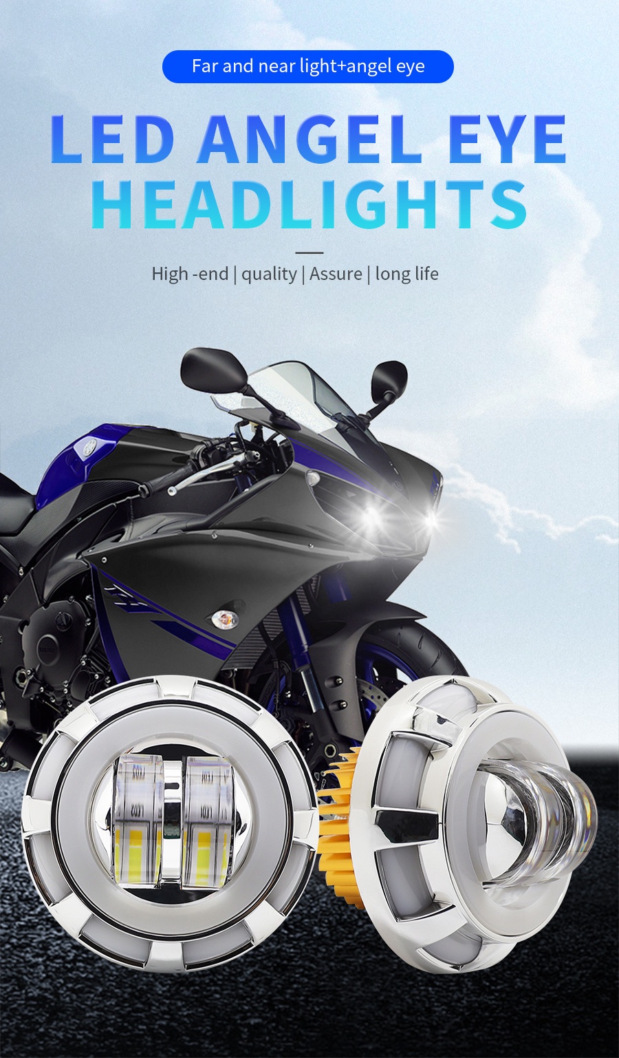 [Ready Stock]Led Motorcycle Headlight with Angle Eyes Devil Eye 20W ...