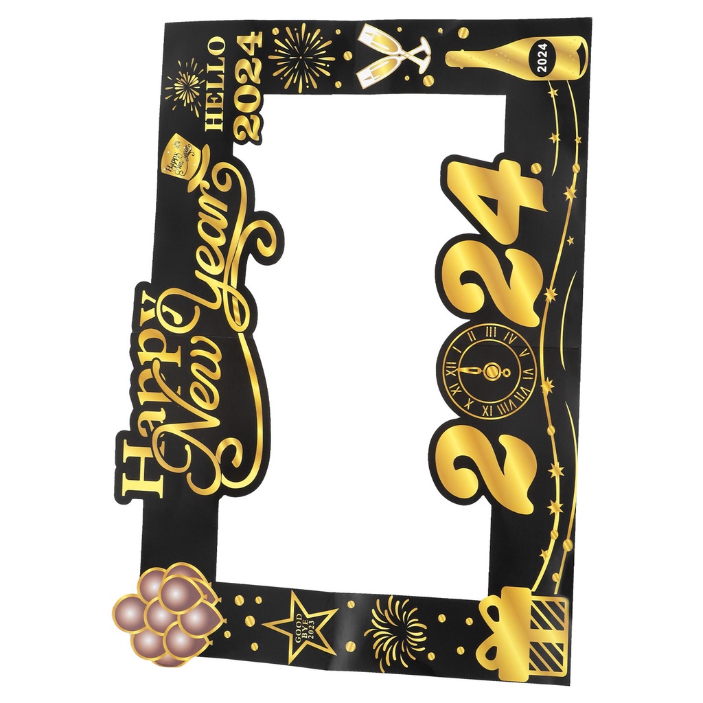 Happy New Year Photo Frames Paper Booth Picture Party Props Number Foil ...