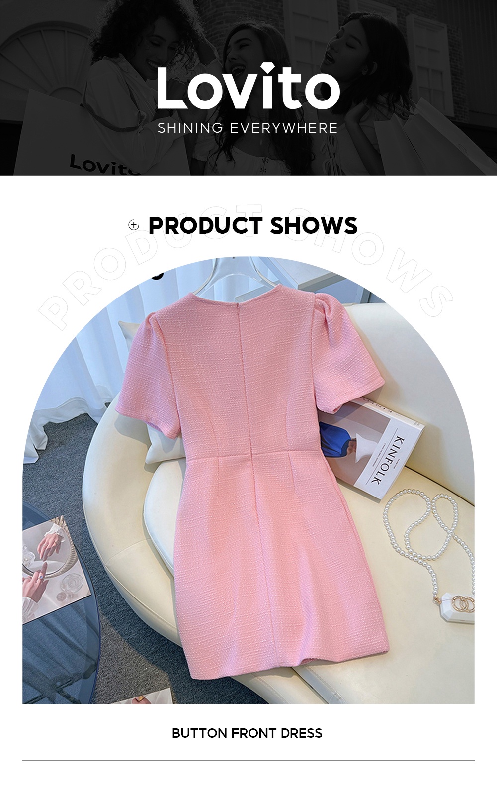 Lovito Women Elegant Plain Pocket Button Front Dress LNE27232 | Shopee ...