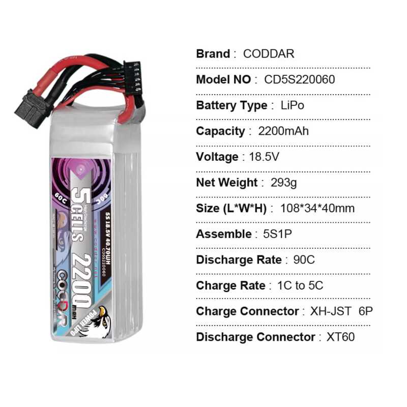 CODDAR 2200MAH 5S 18.5V 60C fixed wing unmanned aerial model RC vehicle ...