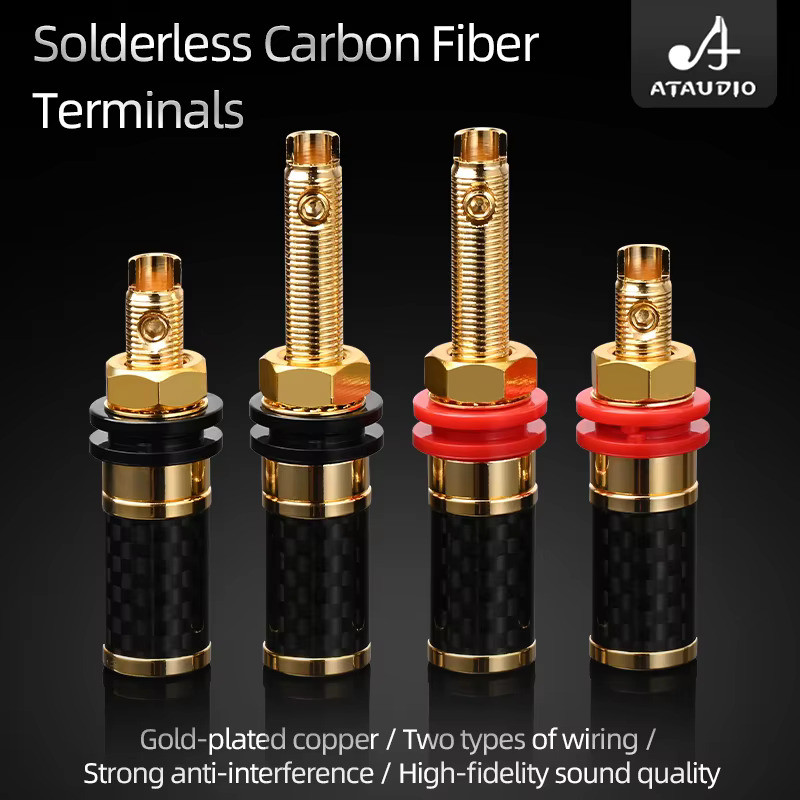 4PCS HiFi Carbon Fiber Speaker Binding Post Copper Gold Plated Banana ...