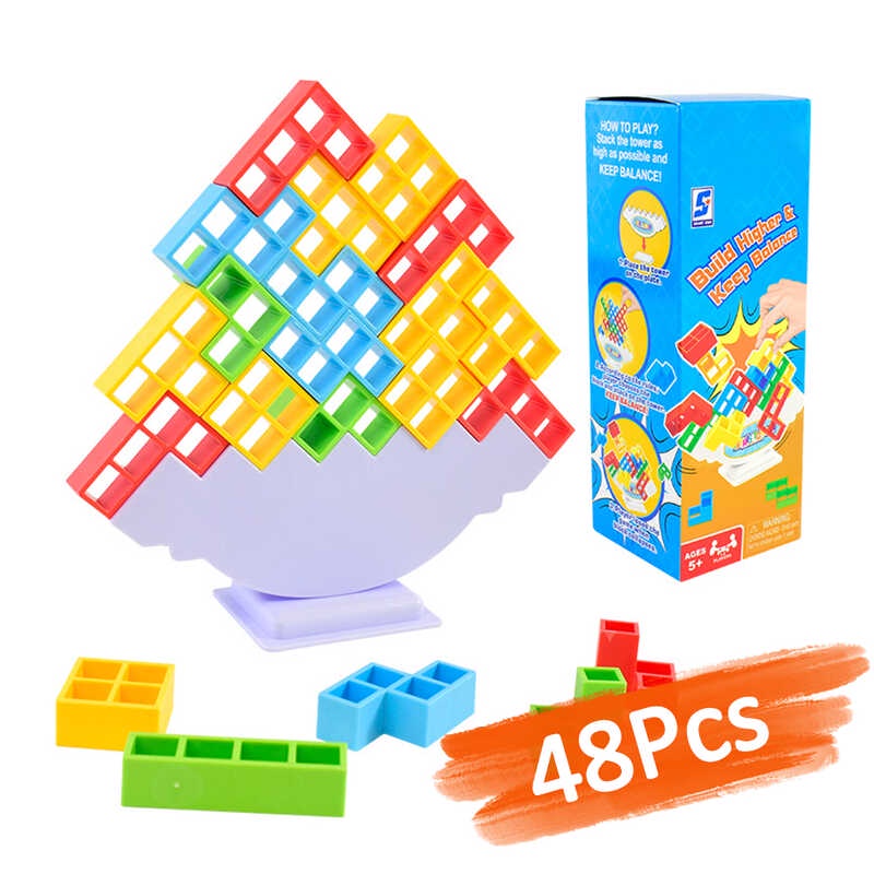48Pcs Tetra Tower Fun Balance Stacking Building Blocks Board Game For ...