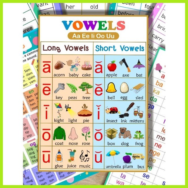 Laminated chart Word Families / Sight words / vowels / consonant A4 size educational chart ...