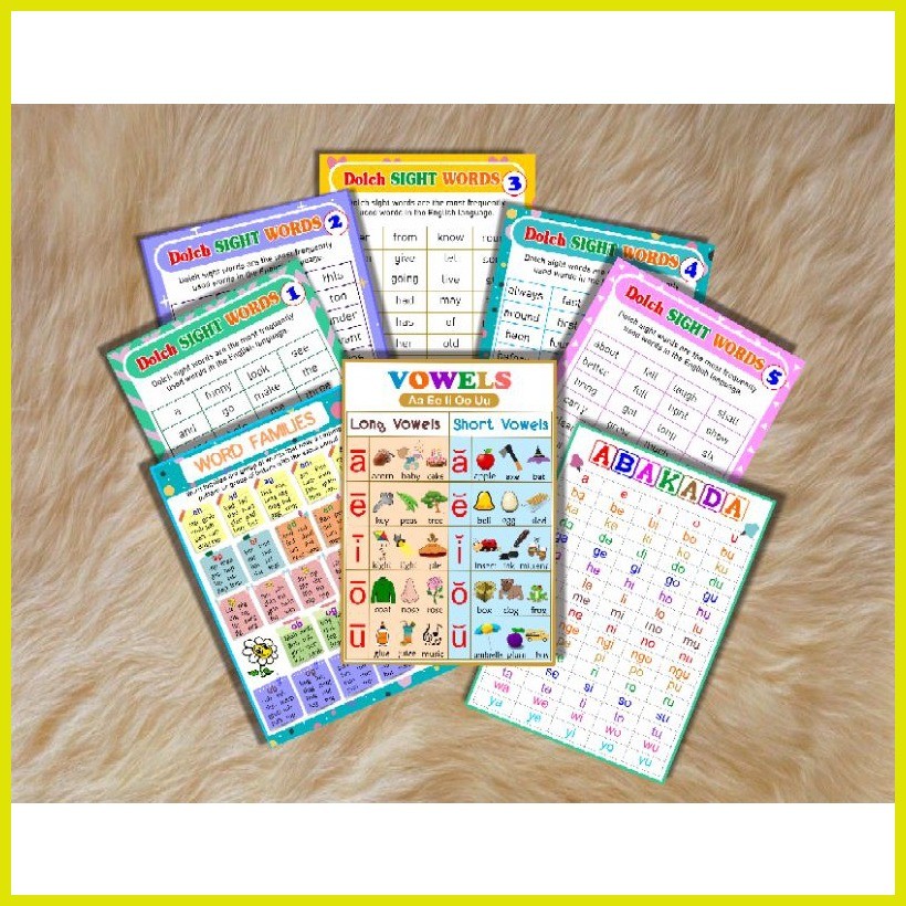 Laminated chart Word Families / Sight words / vowels / consonant A4 size educational chart ...