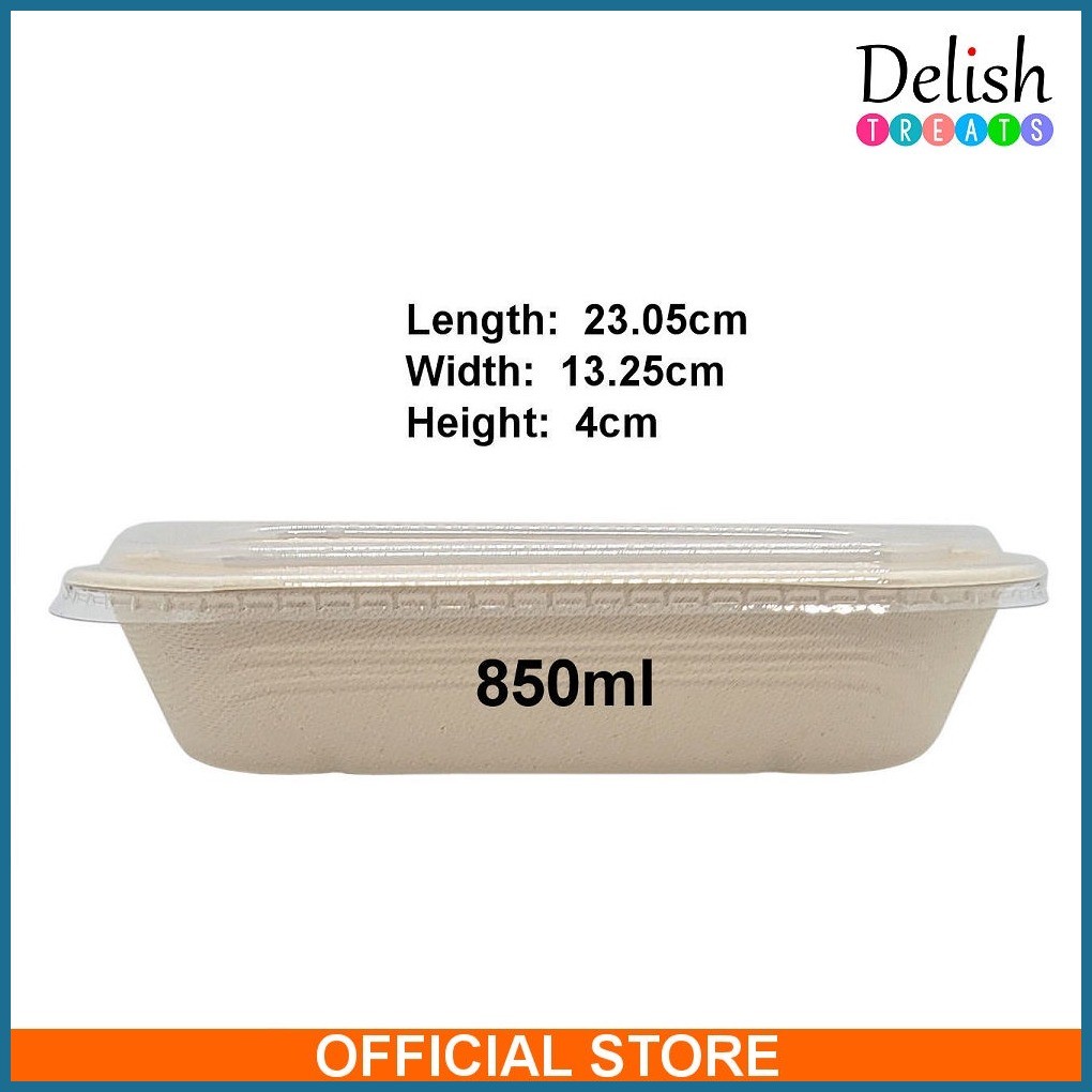 ♻︎ Delish Treats Organic Bagasse Oval Takeout Container with Clear Plastic Lid - Pack of 10pcs ...