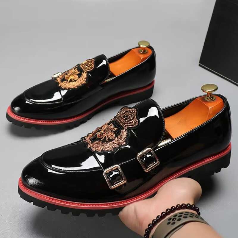 LY Men' Caual Leather Shoe Fahion Embroidery Men Britih Style Monk Shoe ...