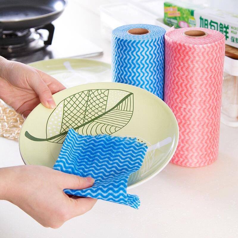 50pcs/roll Disposable Non-woven Cleaning Cloths Lazy Rags Scouring Pad ...