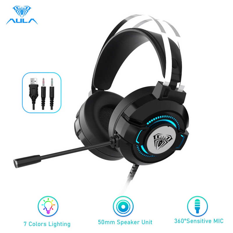 AULA S602 Gaming Headset Virtual 7.1 Surround Sound Colorful Breathing ...