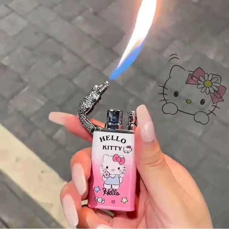 Cute Hello Kitty Kuromi Cinnamoroll Anime Cartoon Double Flame Lighter ...