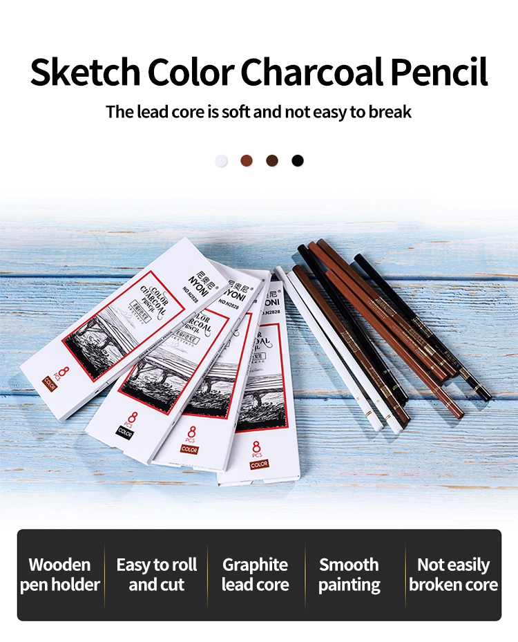 Angel Mark Sketching Colorful Charcoal Pen 8Pcs NYONI Sketch Color ...