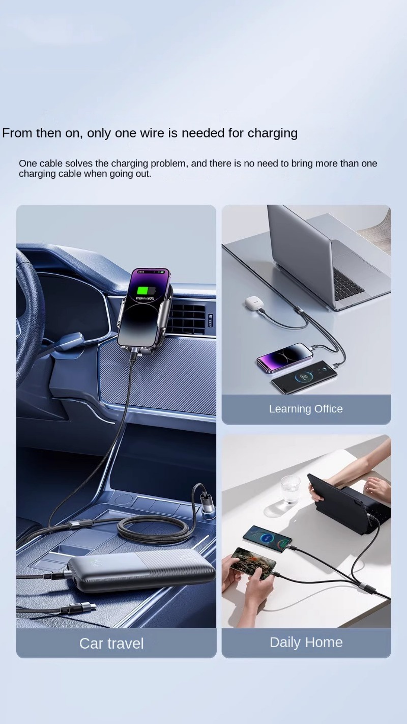 3 in 1 120W 6A Type C Super Fast Charging Cable For Micro USB Type C ...