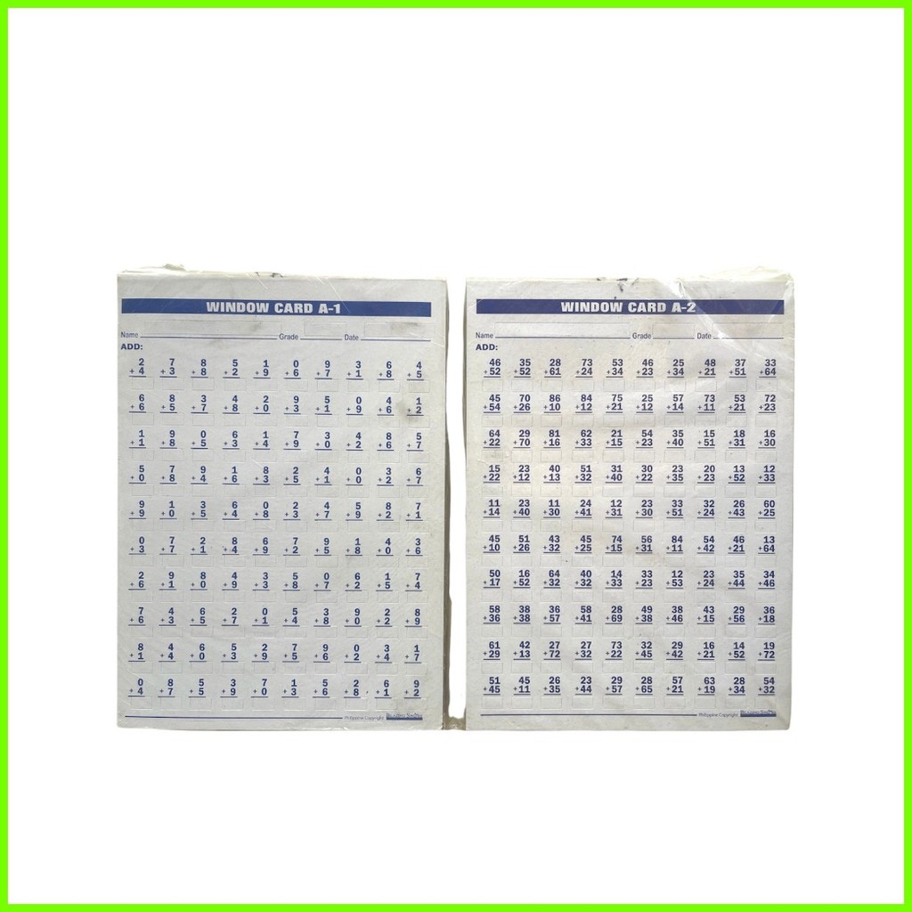 Math Window Card Drills Level 1 & 2 l 50pcs/pack Addition, Subtraction ...