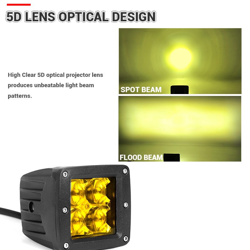 5D 3inch led work light 12W 3000K amber driving light Flood Spot Beam ...