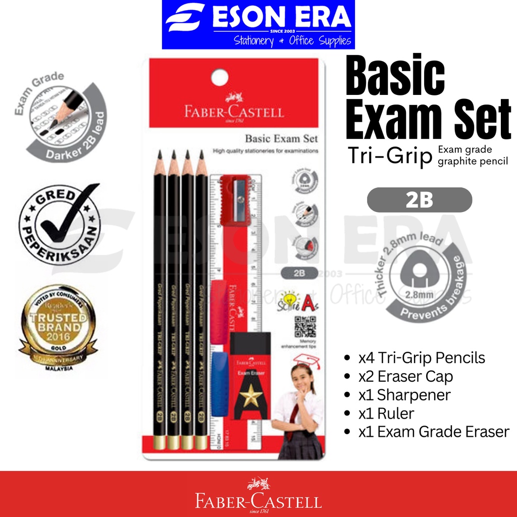 Faber-Castell 2B Pencil Tri-Grip Exam Grade 2B Pencil Basic Exam Set ...