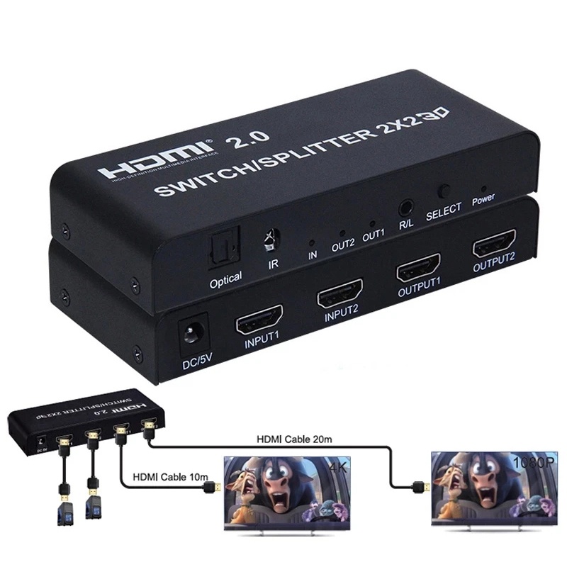 4K 60Hz HDMI Switch Splitter 2 In 2 Out HDMI 2.0 Switch 2x2 2x4 with ...