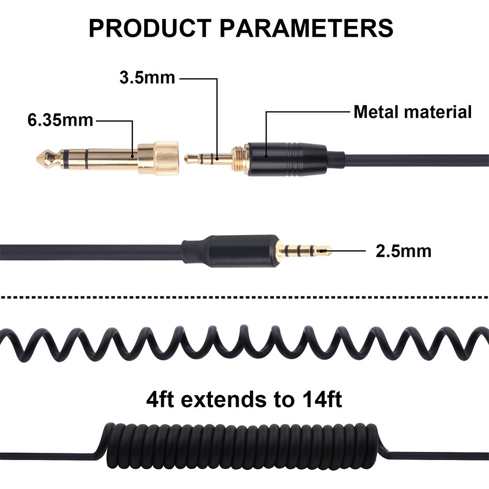 6.35mm Spring Coiled Replacement Cable Extension Cord For Beyerdynamic ...