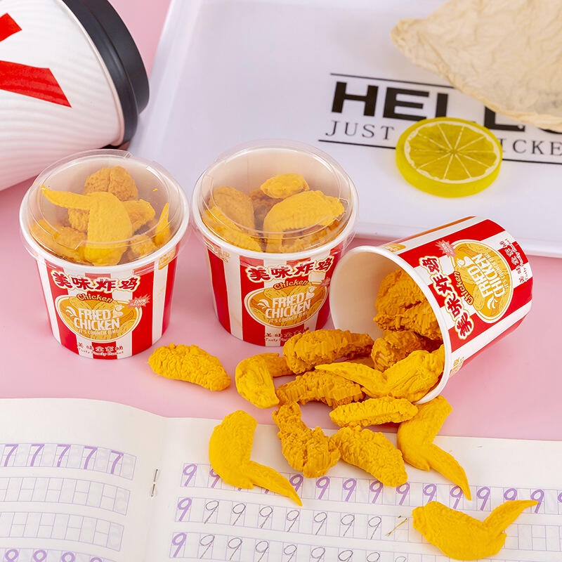 9 Pcs/set Creative Fried Chicken Eraser Simulation Food Rubber Kids ...