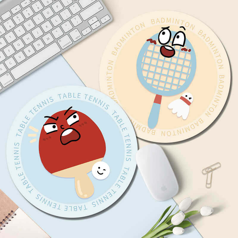 Cartoon racket, mouse ins computer, office desk pad, working place ...